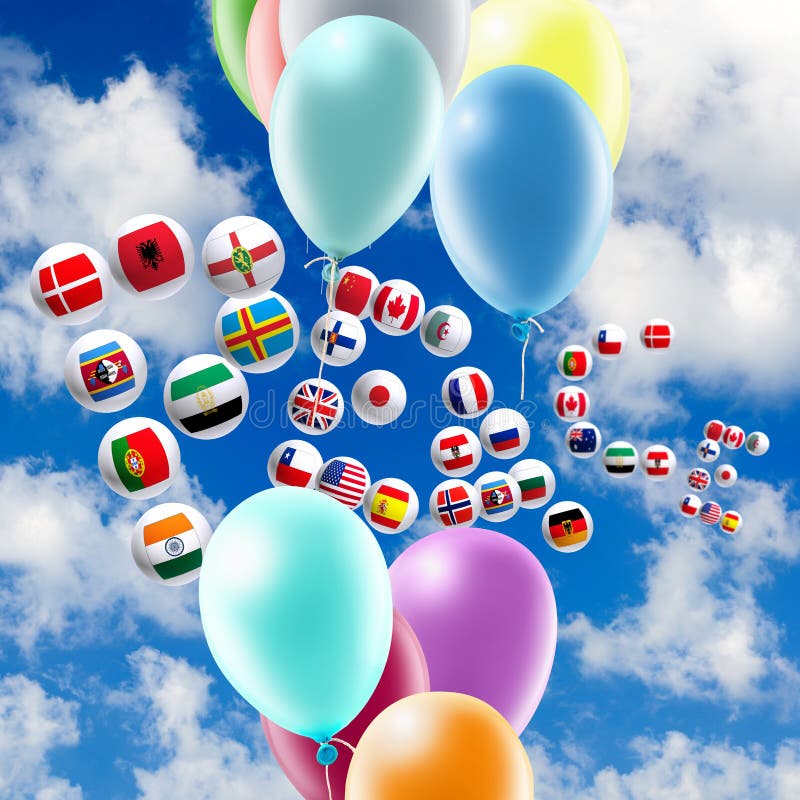 Image of Balloons and Stylized Flags in the Sky Stock Illustration ...