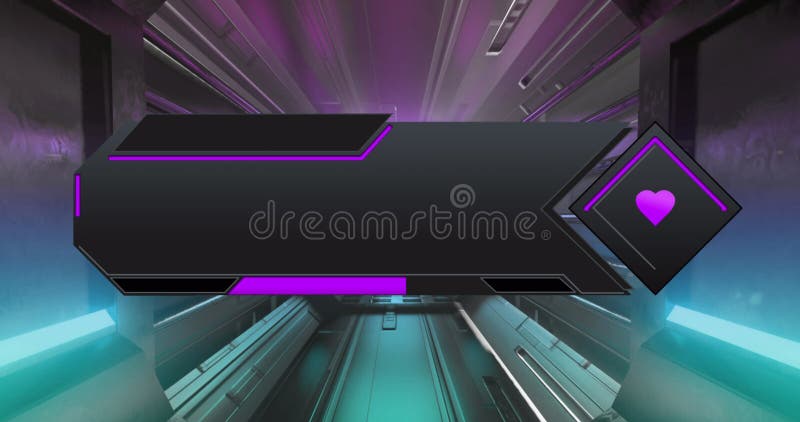 Image of Banner with Purple Heart, Neon Tunnel with Data Processing ...