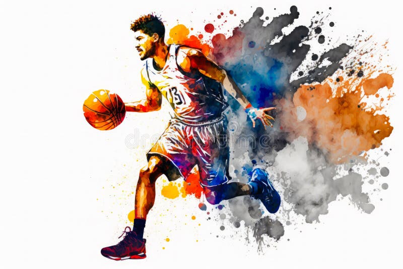 An Image of Basketball Player Running with Paint Splatters. Generative ...