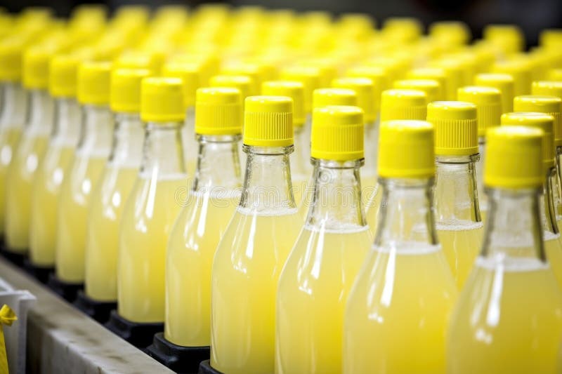 Image of a Batch of Freshly Capped Lemonade Bottles before Labeling ...