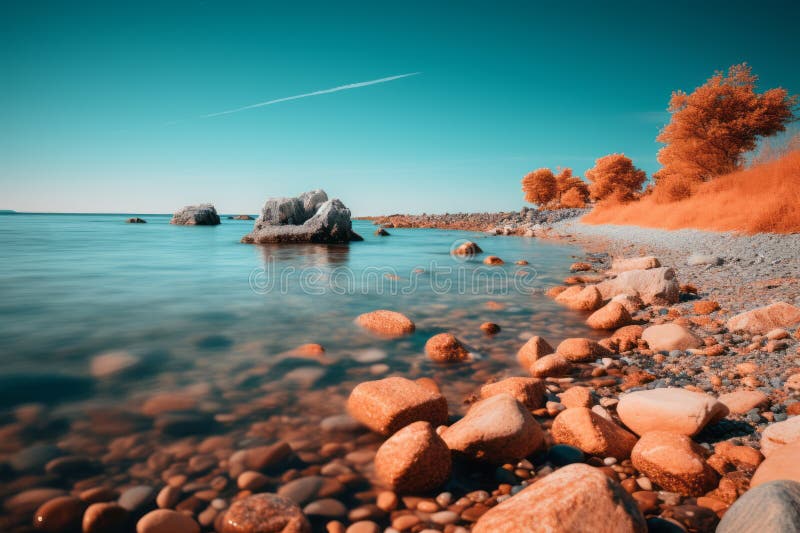 An Image of a Beach with Rocks and Water Stock Illustration ...