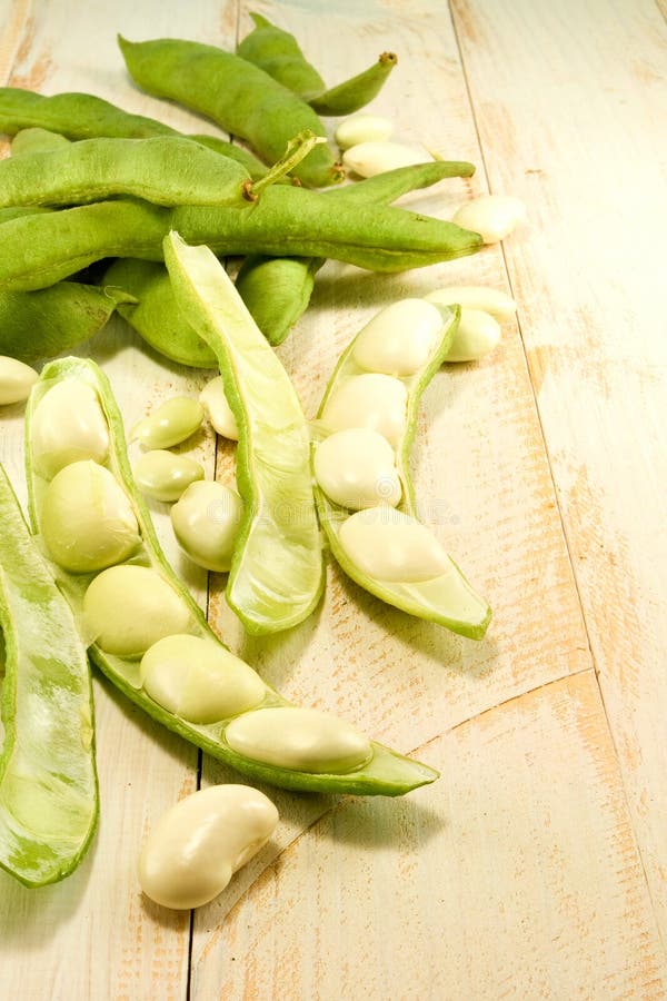 Image of Beans in Pods on a Wooden Table Stock Image - Image of ...