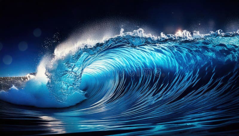 The Image is a Beautiful Blue Wave with a Lot of Detail Stock ...