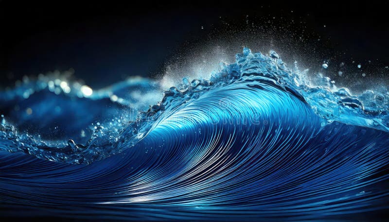 The Image is a Beautiful Blue Wave with a Lot of Detail Stock ...