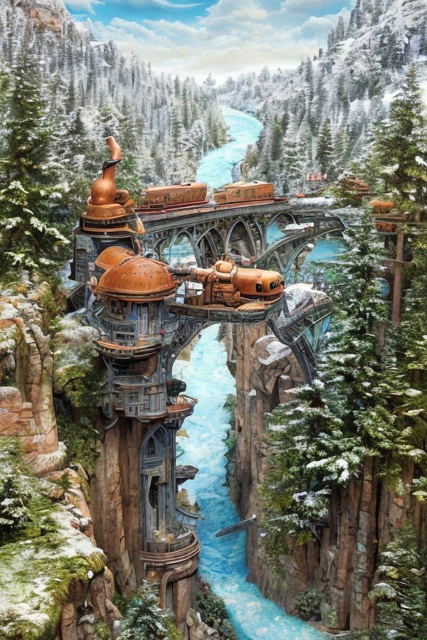 Image of the Beautiful Futuristic Psychedelic Snowy Cliff Around the ...