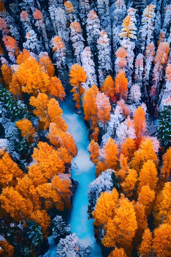 Image of the Beautiful Psychedelic Snowy Cliff Around the Forest ...