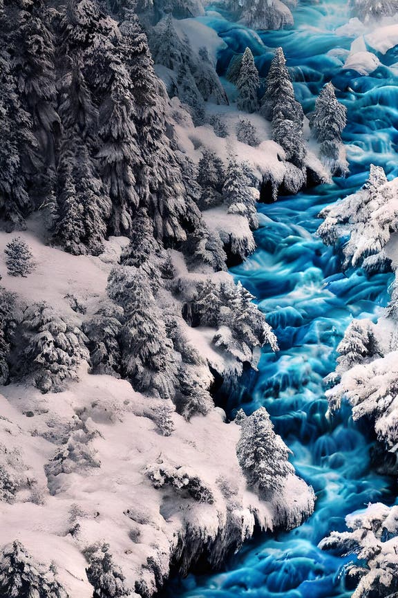 Image of the Beautiful Psychedelic Snowy Cliff Around the Forest ...