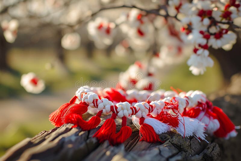 Baba Marta Celebration with Martenitsa and Blooming Trees Stock ...