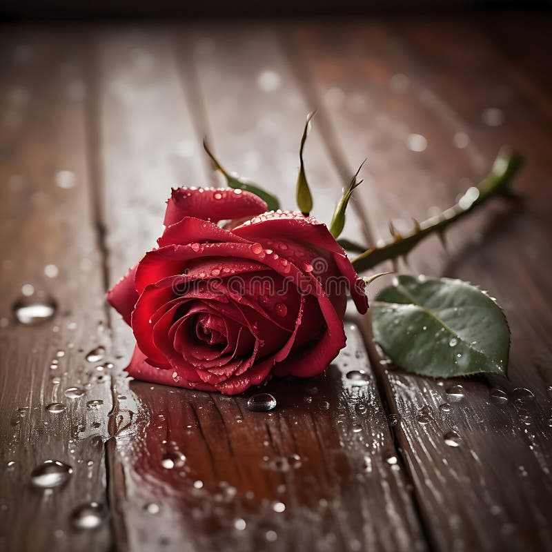The Image Beautifully Captures a Single Deep Red Rose Resting on a ...
