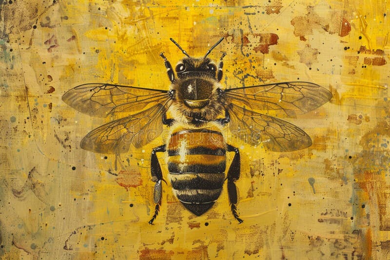 Image of a Bee from Above, Close-up in Full Growth, on a Dark ...