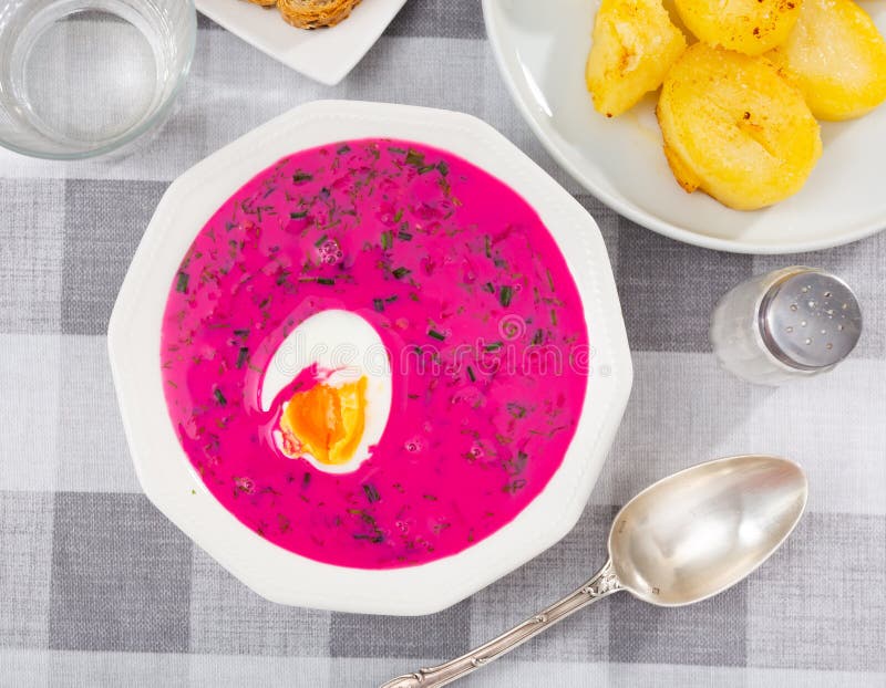 Image of Belarusian Cold Borscht on Table Indoors Stock Photo - Image ...
