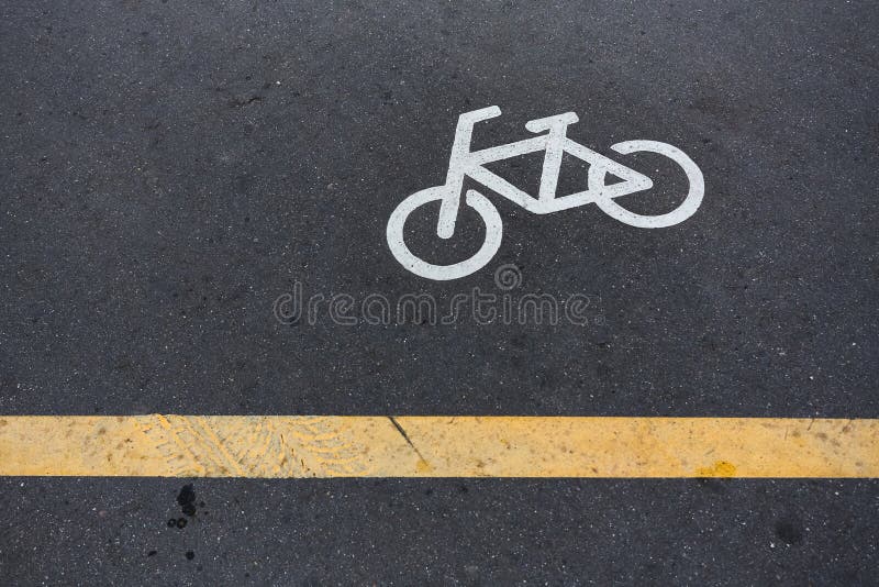 Image of Bicycle Sign or Icon on the Road in the Park. Bike Path Stock ...
