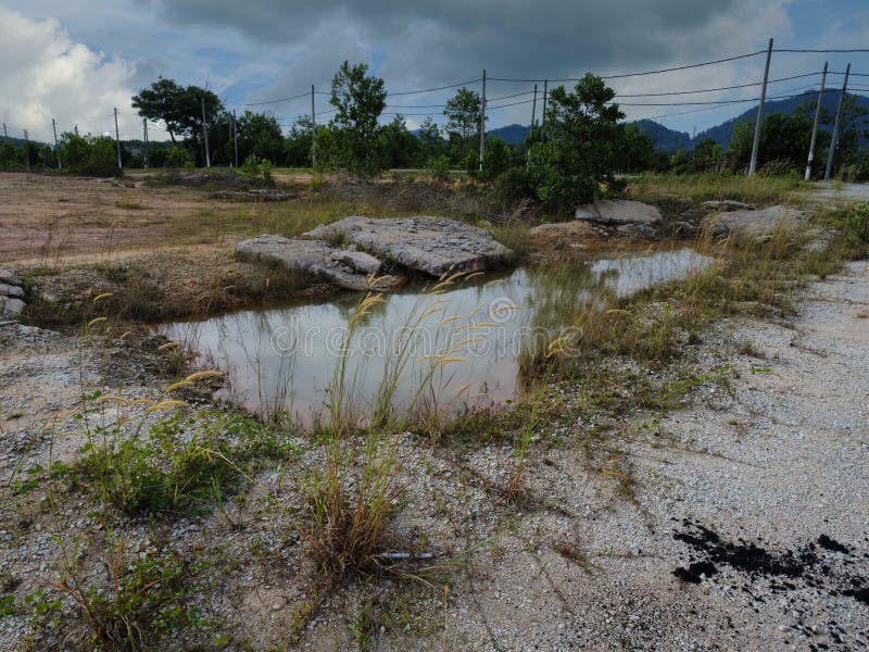 The Big Pothole on the Isolated or Vacant Land. Stock Image - Image of ...