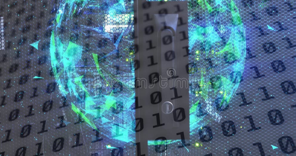 Image of Binary Code and Globe Over Servers Stock Illustration - Illustration of concept, people ...
