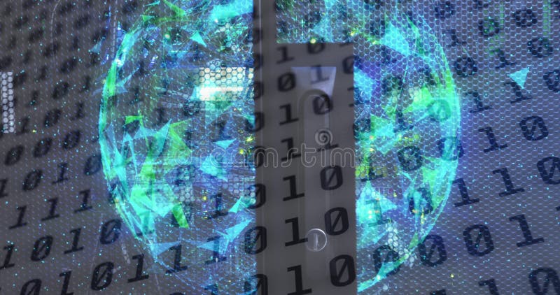 Image of Binary Code and Globe Over Servers Stock Illustration - Illustration of technology ...