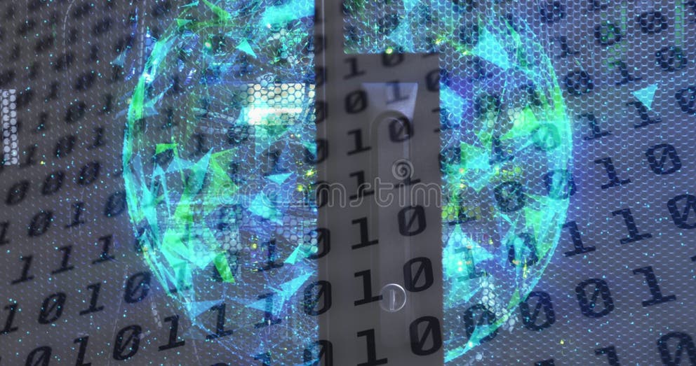 Image of Binary Code and Globe Over Servers Stock Illustration ...