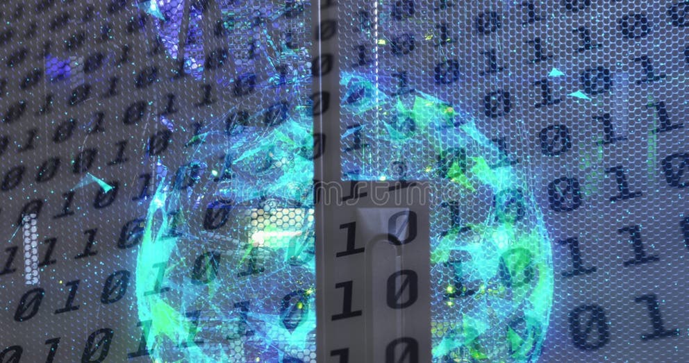 Image of Binary Code and Globe Over Servers Stock Illustration ...