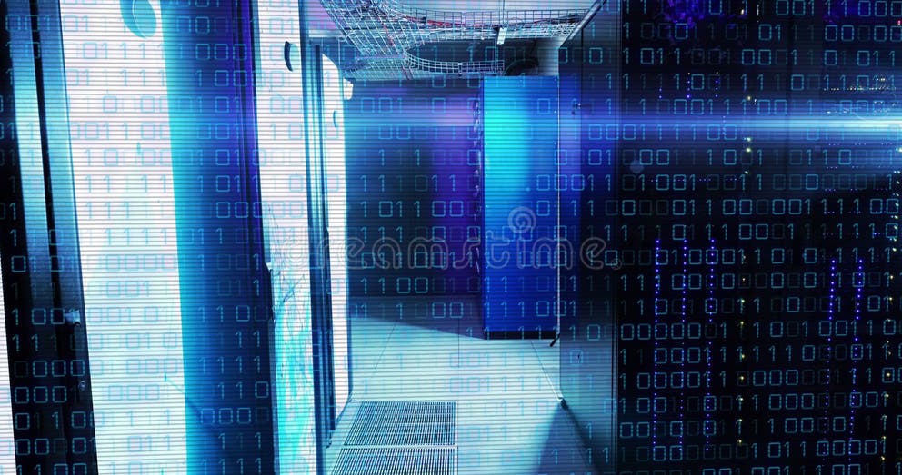 Image of Binary Code and Lights Over Servers Stock Illustration ...
