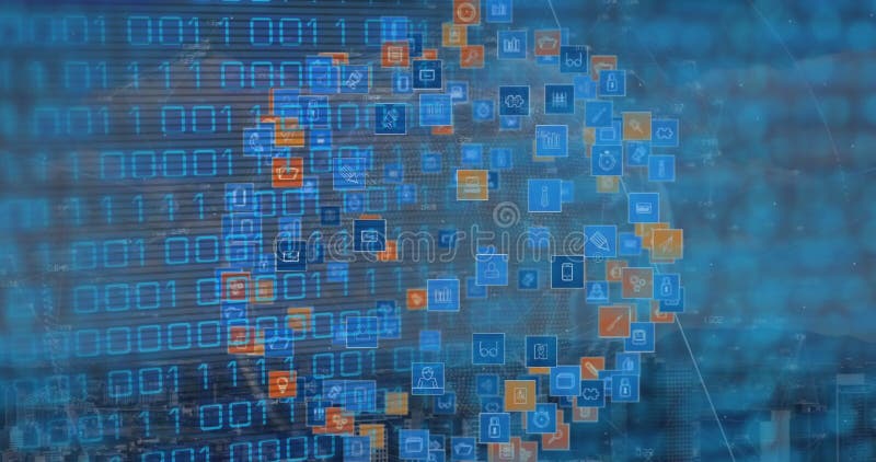 Image of Binary Code Over Globe Made of Icons Stock Illustration ...