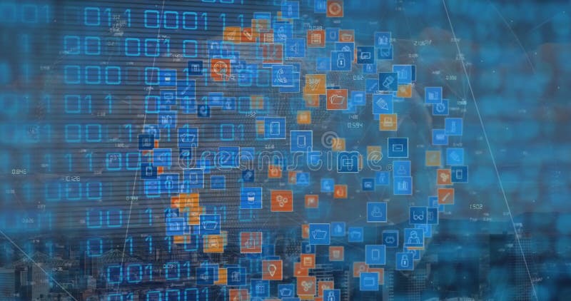 Image of Binary Code Over Globe Made of Icons Stock Illustration - Illustration of concept ...