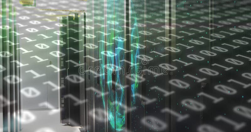 Image of Binary Code and Shapes Over Servers Stock Illustration ...