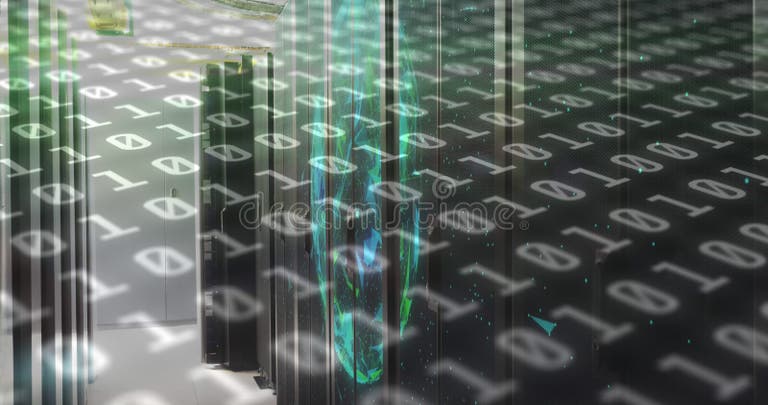Image of Binary Code and Shapes Over Servers Stock Illustration ...