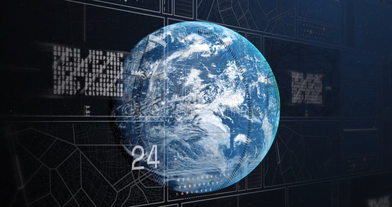 Image of Binary Codes, Changing Numbers, Loading Circles and Navigation Pattern Over Globe Stock ...