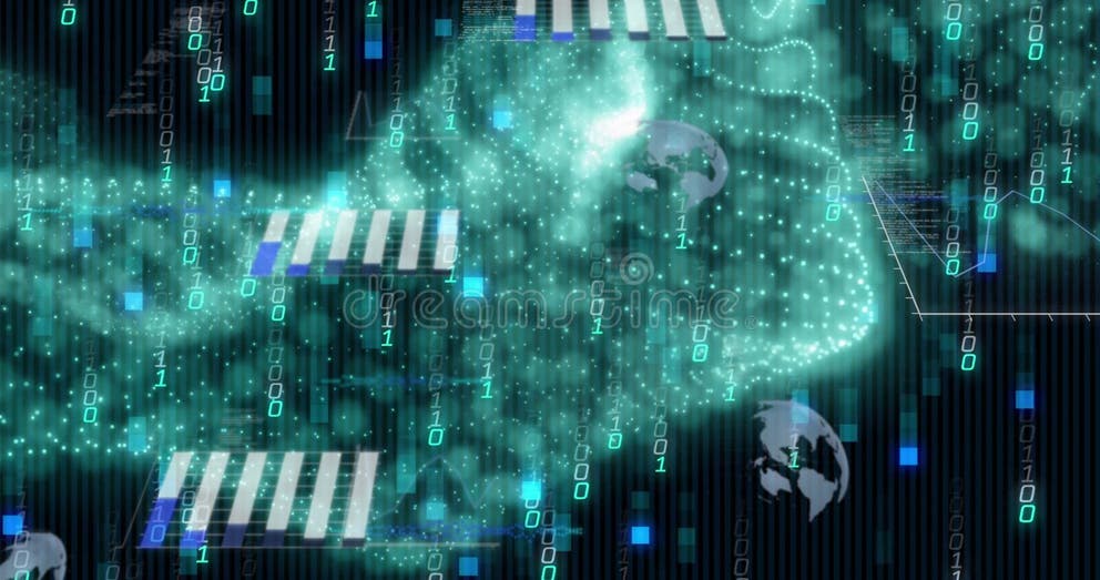 Image of Binary Codes Moving in Wave Patterns Over Globes and Graphs Stock Illustration ...