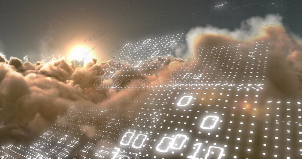 Image of Binary Coding Data Processing Against Clouds and Shining Sun in the Sky Stock Image ...