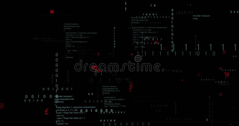 Image of Binary Coding and Data Processing on Black Background Stock Illustration - Illustration ...