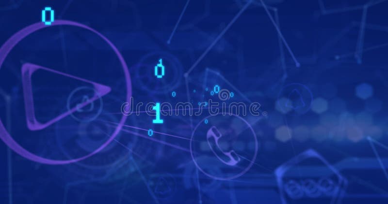Image Of Binary Coding Data Processing And Connections On Blue