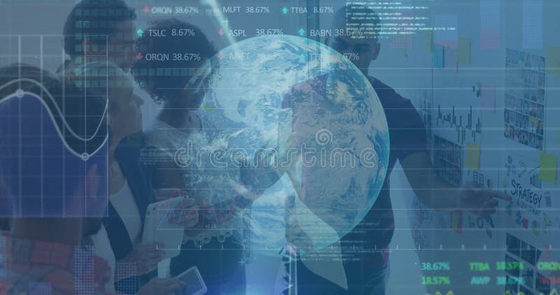 Image of Binary Coding, Data Processing and Globe Over Diverse Business ...