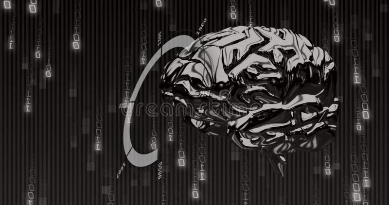 Image Of Binary Coding And Data Processing With Human Brain Over Black