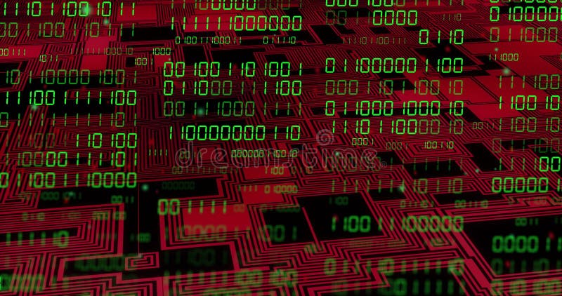 Image Of Binary Coding Data Processing Over Circuit Board On Black