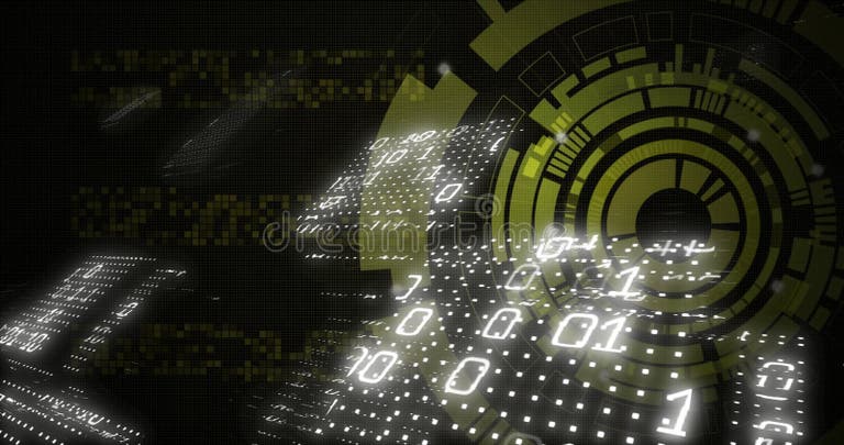 Image of Binary Coding Data Processing Over Scope Scanning on Black Background Stock Photo ...