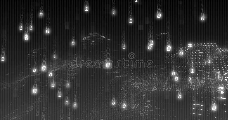 Image Of Binary Coding Data Processing Over Waving On Black Background Stock Illustration