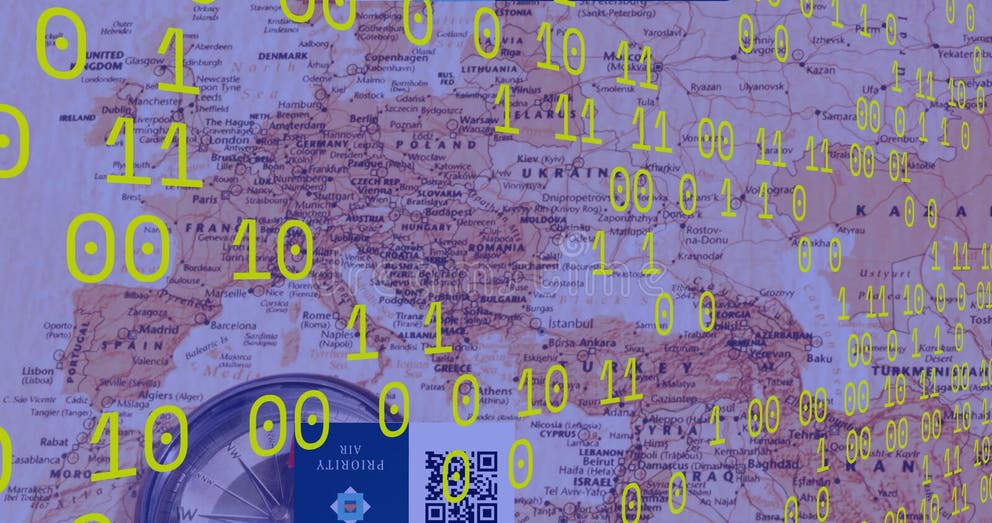 Image of Binary Coding and Data Processing Over World Map Stock Photo ...