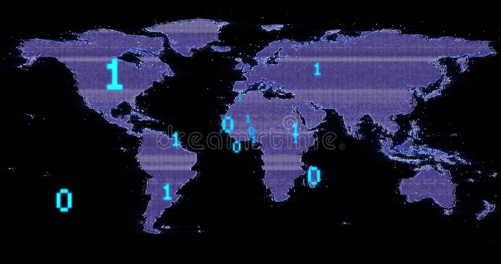 Image of Binary Coding Data Processing Over World Map Stock Illustration - Illustration of ...