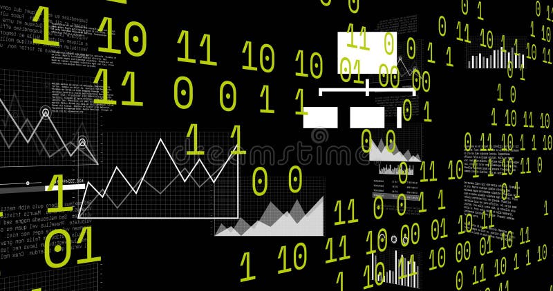 Image Of Binary Coding Data Processing And Statistics Over Black Background Stock Illustration