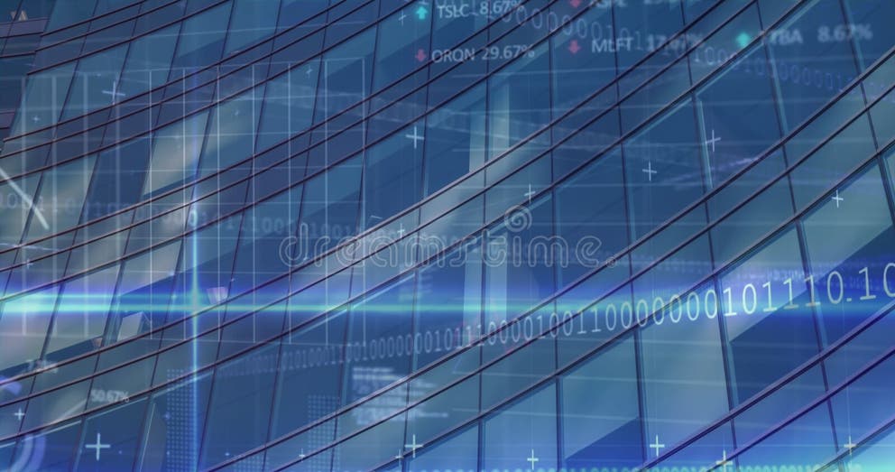 Image of Binary Coding, Financial Data Processing Over Office Building ...