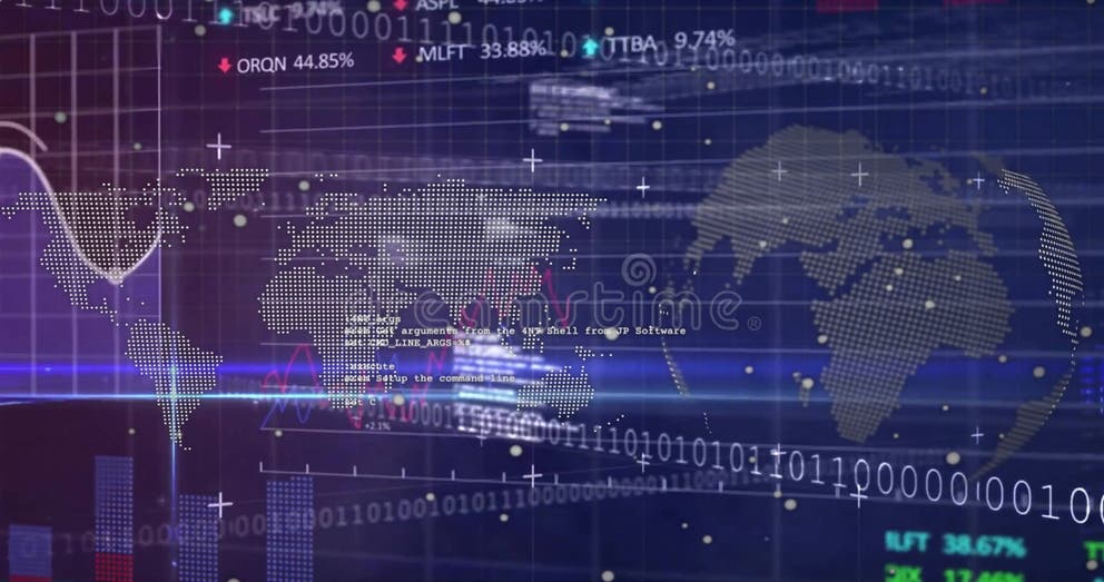 Image of Binary Coding and Financial Data Processing Over World Map Stock Illustration ...