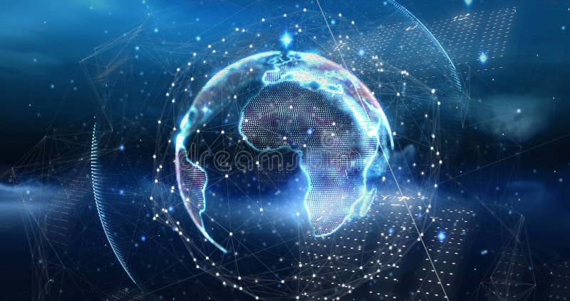 Image of Binary Coding and Light Trails Over Spinning Globe Against ...