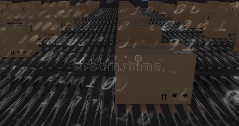 Image of Binary Coding Numbers Changing Over Cardboard Boxes on ...
