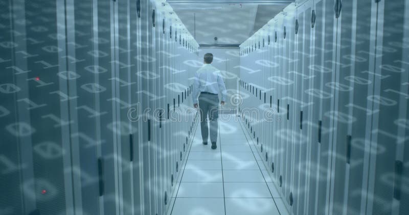 Image of Binary Coding Numbers Changing Over Man in Tech Room with Computer Servers Stock Image ...