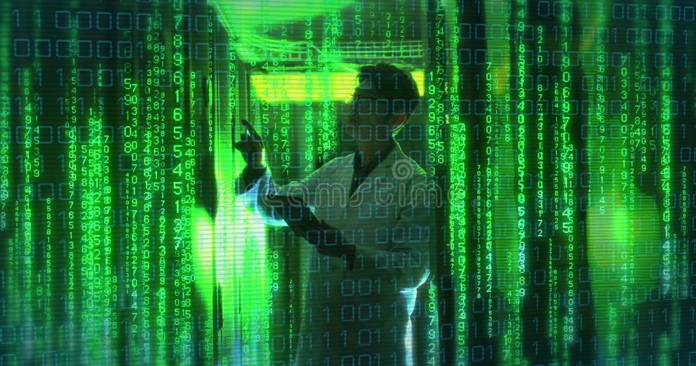 Image of Binary Coding Over Asian Man by Computer Servers Stock Image - Image of database, male ...