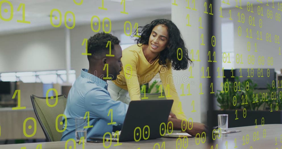 Image of Binary Coding Over Diverse Colleagues Discussing Work Stock Image - Image of ...