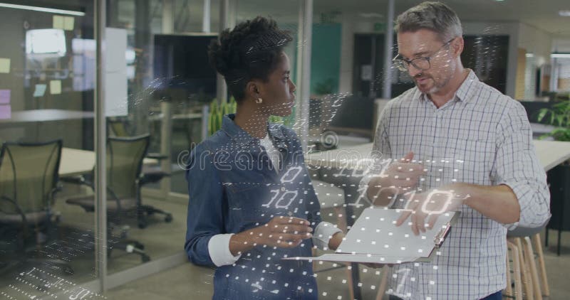 Image Of Binary Coding Over Diverse Colleagues Discussing Work Stock Image Image Of Designer