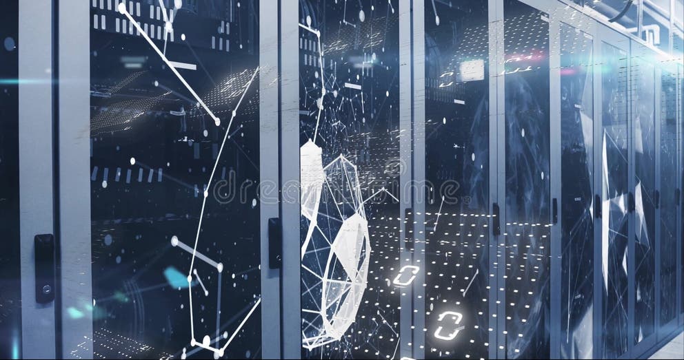 Image of Binary Coding Over Shapes and Server Room Stock Illustration ...