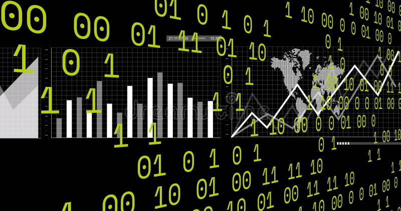 Image of Binary Coding Over Statistical Data Processing Against Black Background Stock ...