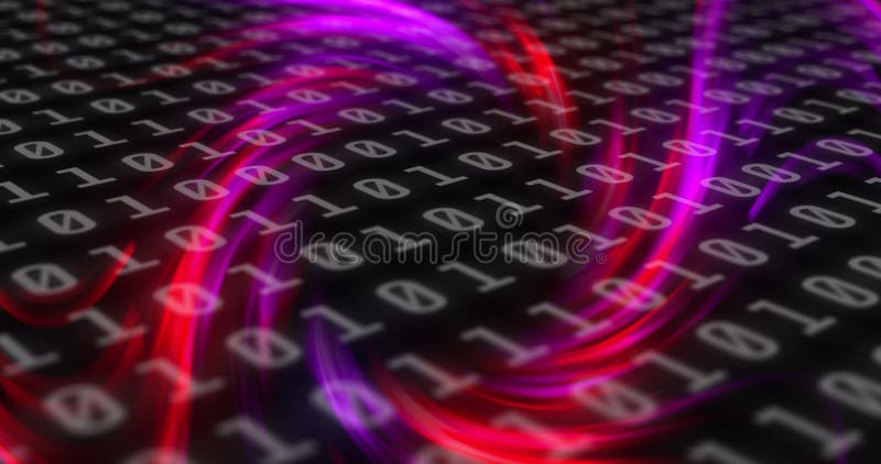 Image of Binary Coding Over Vibrant Colour Neon Light Trails Stock Illustration - Illustration ...